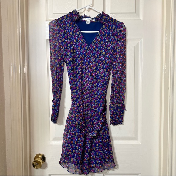 Diane Von Furstenberg | Dresses | Dvf Silk Floral Belted Blue Long Puff ...